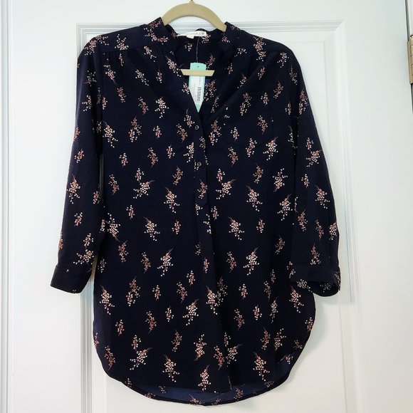 fun 2 fun | Tops | Fun2fun Mackenzie Henley Blouse Floral Navy | Poshmark